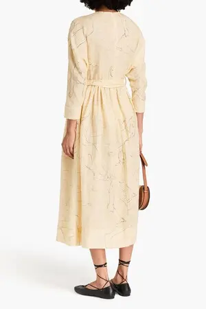 Zimmermann Belted Printed Linen Midi Dress