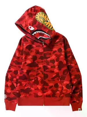 A BATHING APE Camo Shark Zip-up Hoodie - Red