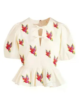 MARIE OLIVER Estella Embroidered Peplum Top - White
