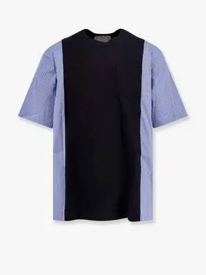 Sacai Cotton Jersey Tshirt With Popeline Inserts - Blue