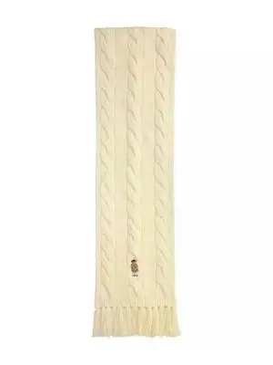 Polo Ralph Lauren Cable-knit Bear-embroidered Scarf - Neutrals