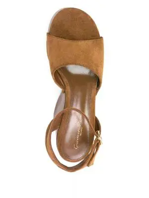 GIANVITO ROSSI Suede Wedge Sandals With Gold-tone Studs - Brown