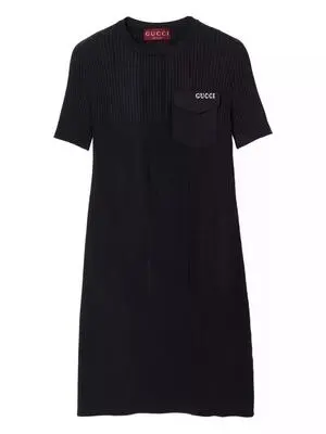 Gucci Ribbed Intarsia Pocket Midi Dress