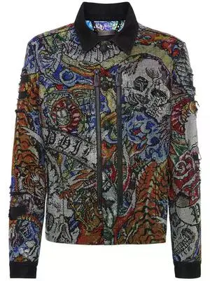 Philipp Plein Crystal-embellished Denim Jacket - Grey