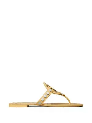 Tory Burch Miller Studded Leather Flat Sandals - Yellow