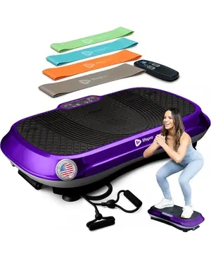 LIFEPRO Whole Body Vibration Plate Exercise Machine With Loop Bands Fitness Platform For Home Workouts & Training - Purple