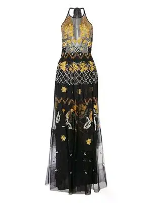 TEMPERLEY LONDON Remi Halter Embroidered Tulle Gown - Black