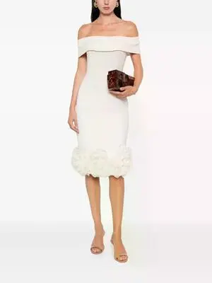 TARIK EDIZ Off-shoulder Rose-embellished Midi Dress