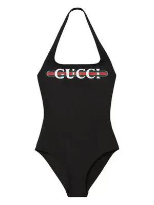 Gucci Sparkling Web-print Halterneck Swimsuit - Black