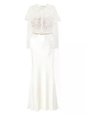 SELF-PORTRAIT Lace-panel Satin Maxi Dress