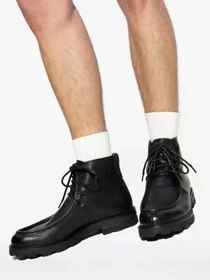 Brioni Lace-up Textured Leather Biker Boots
