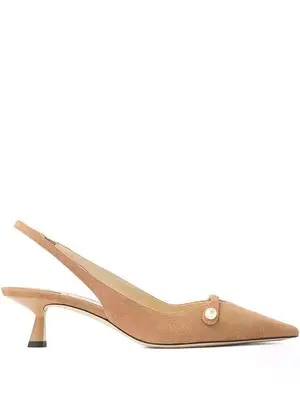 JIMMY CHOO 45mm Amita Pearl-embellished Slingback Pumps - Neutrals