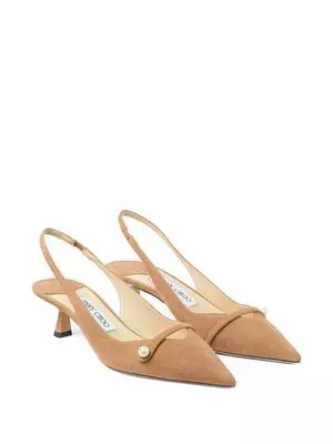 JIMMY CHOO 45mm Amita Pearl-embellished Slingback Pumps - Neutrals