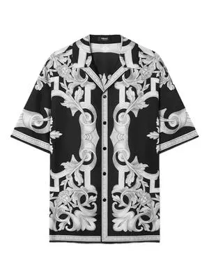 Versace Baroque Print Silk Shirts For Men