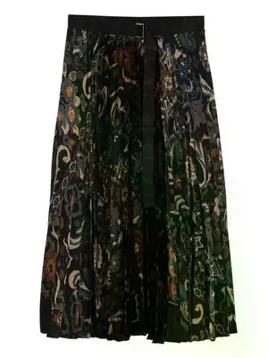 Sacai Pleated Paisley Print Midi Skirt