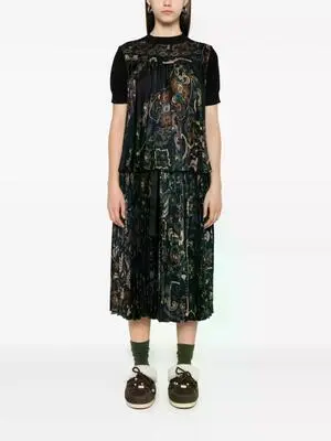 Sacai Pleated Paisley Print Midi Skirt