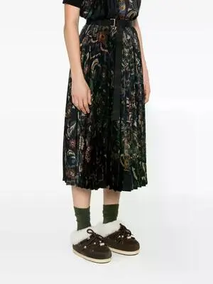 Sacai Pleated Paisley Print Midi Skirt