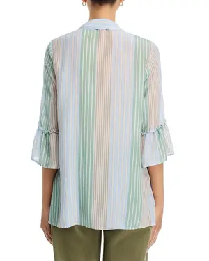 Johnny Was Floral Silk Ruffle Cuff Blouse
