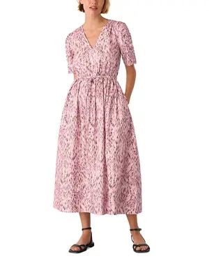 Whistles Leopard Print Cotton Midi Dress - Pink/multi