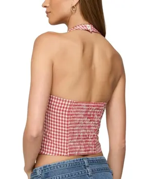 EDIKTED Evan Gingham Button Up Halter Top - Red