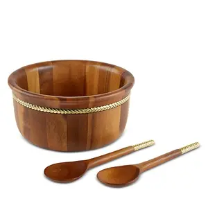 NAMBE Braid Gold Round Salad Bowl & Servers - No Color