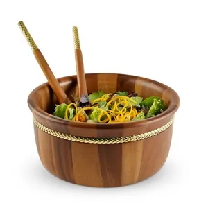 NAMBE Braid Gold Round Salad Bowl & Servers - No Color