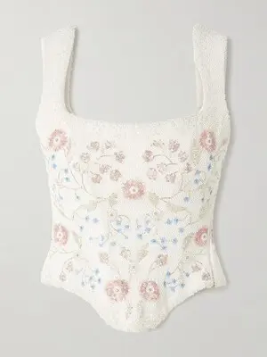 CLIO PEPPIATT Sophie Embellished Beaded Stretch-tulle Bustier Top - White