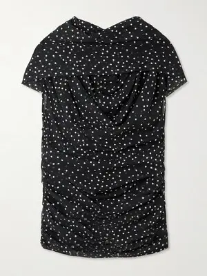 Magda Butrym Draped Polka-dot Silk-chiffon Blouse
