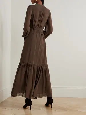 MARANT ETOILE Briane Gathered Georgette Maxi Dress - Green