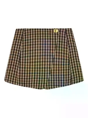 GANNI Checked Mini Wrap Skirt - Neutrals