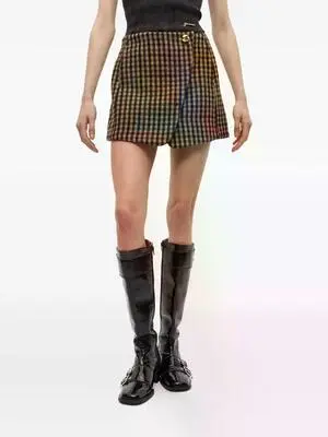 GANNI Checked Mini Wrap Skirt - Neutrals