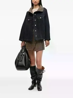 GANNI Checkered Collar Denim Jacket - Blue