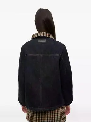 GANNI Checkered Collar Denim Jacket - Blue