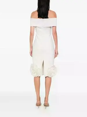 TARIK EDIZ Off-shoulder Rose-embellished Midi Dress
