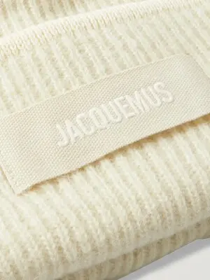 Jacquemus Grosgrain-trimmed Ribbed-knit Beanie - Neutrals