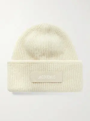 Jacquemus Grosgrain-trimmed Ribbed-knit Beanie - Off-white