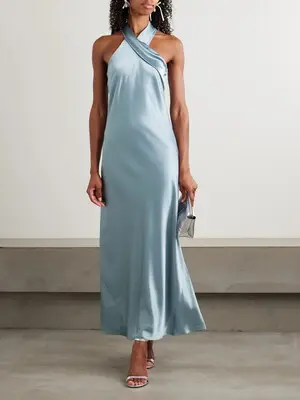 Galvan Pandora Satin Halterneck Midi Dress