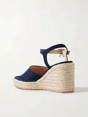 GIANVITO ROSSI 90 Suede Espadrille Wedge Sandals - Blue