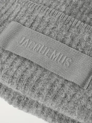 Jacquemus Ribbed-knit Beanie With Grosgrain Trim - Gray