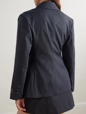 GANNI Asymmetric Pinstriped Woven Blazer - Gray
