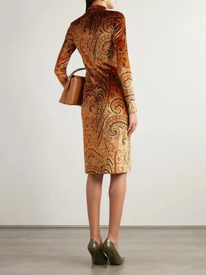 Etro Paisley-print Velvet Turtleneck Midi Dress - Orange