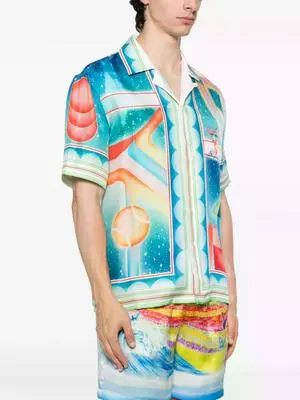 Casablanca Galaxy Court Geometric-print Silk Shirt - Blue