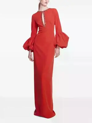 Marchesa Puff-sleeve Column Gown - Red
