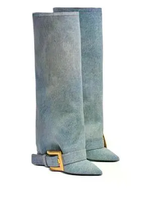 Balmain Buckled Stiletto Boots - Blue