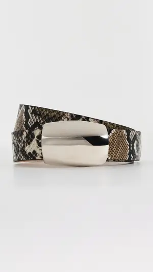 L'Agence Milou Domed Croc Embossed Belt - Dark Snake Embossed