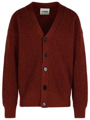 JIL SANDER Virgin Wool Cardigan - Red