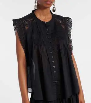 MARANT ETOILE Grecia Lace-trimmed Cotton Blouse - Black