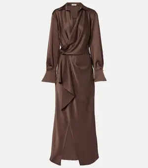 Simkhai Talita Draped Satin Wrap Dress - Brown