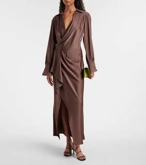 Simkhai Talita Draped Satin Wrap Dress - Brown