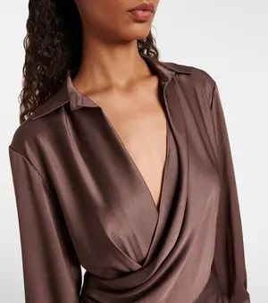 Simkhai Talita Draped Satin Wrap Dress - Brown